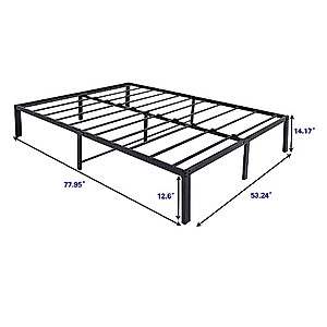 DUMEE Metal Full Size Bed Frame, 14 Inch High Platform Bed Frames Full, Steel Slats Mattress Foundation No Box Spring Needed, Enhanced Support Noise Free, Easy Assembly, Black