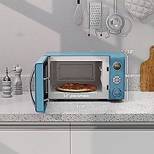 Galanz GLCMKA07BER-07 Retro Microwave Oven, LED Lighting, Pull Handle Design, Child Lock, Bebop Blue, 0.7 cu ft