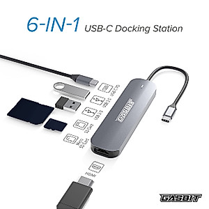 USB C Hub 6 in 1 for MacBook Pro/Air Ipad HP Dell XPS and More Type C Device; 4K HDMI; SD and MicroSD Card Reader 1 x USB 2.0; 1 x USB 3.0 and 1 x USB-C Power Delivery