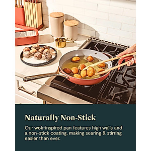 Caraway Non-Stick Stir Fry Pan - 12” Wok-Inspired Pan - Free From Forever Chemicals - High-Sloped Walls - Stainless Steel Handles - Cream