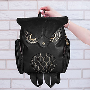 TENDYCOCO Women Girls PU Leather Owl Cartoon Backpack Fashion Casual Satchel School Purse (black)