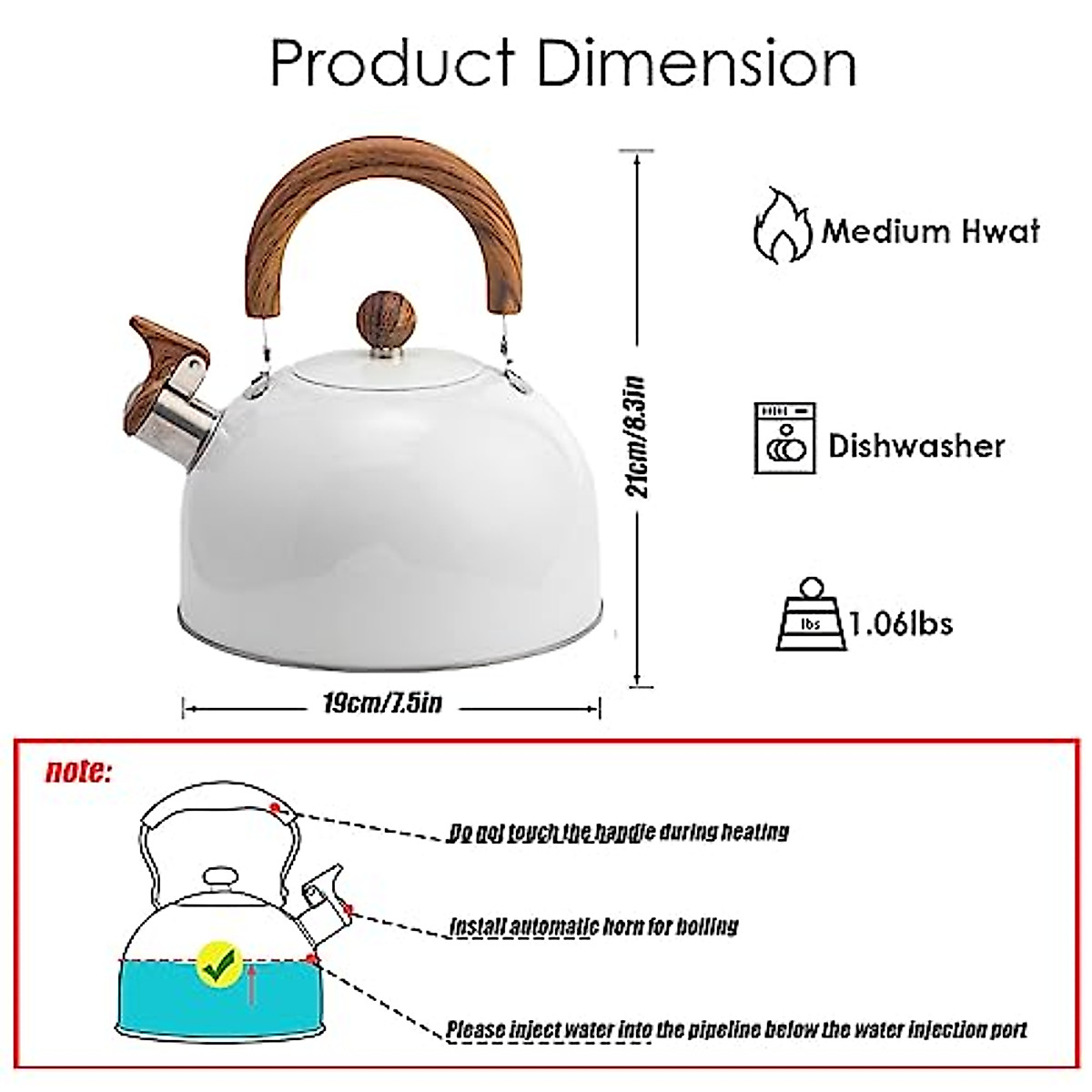 2.5L Whistling Tea Kettle for Stovetop,for Induction | Gas | Electric | Halogen | Radiant, Wooden Handle, Vintage▂19 * 21CM/7.5"*8.3"