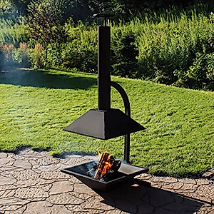 Sunnydaze 80-Inch Modern Black Steel Chiminea - High-Temperature Finish - 360-Degree Fire View