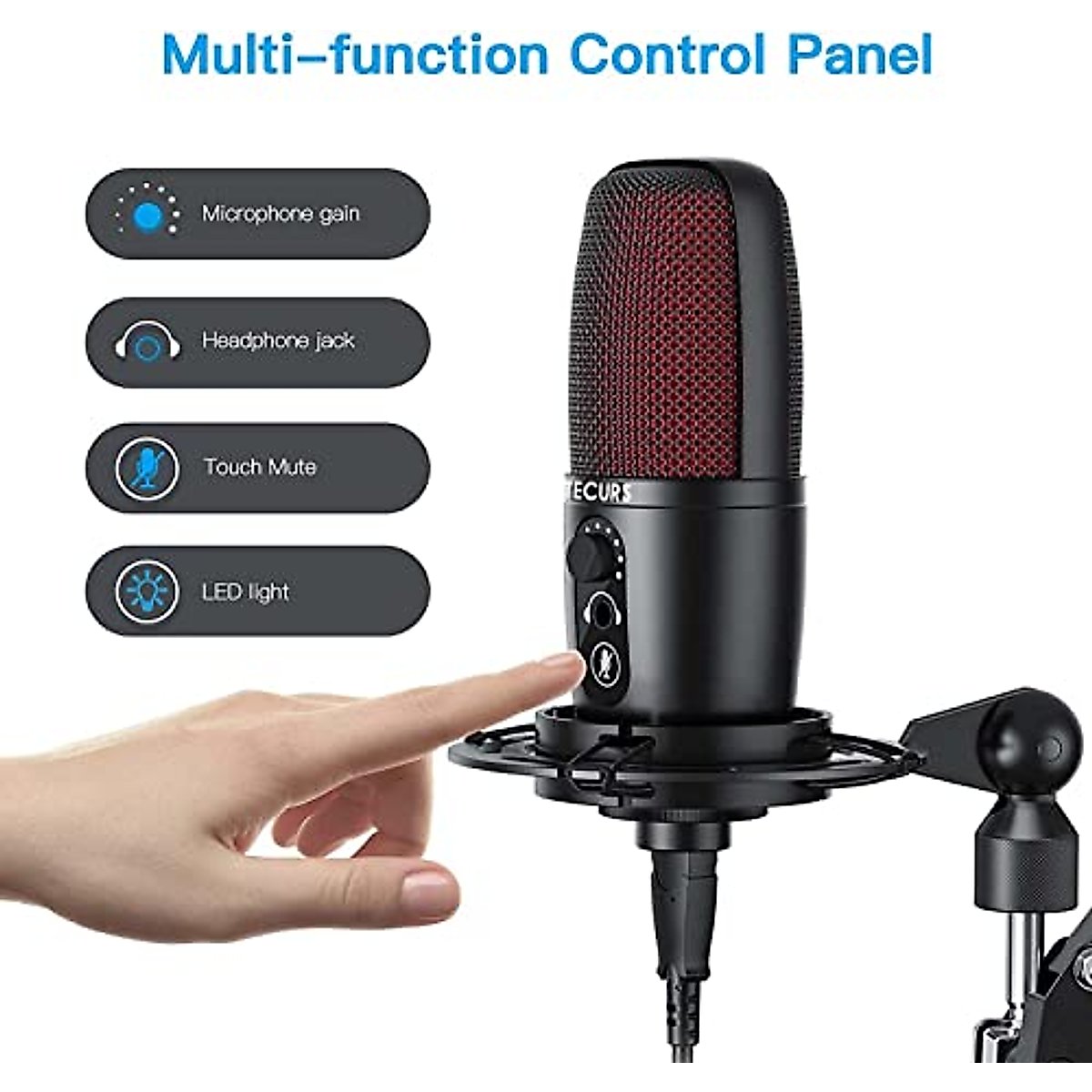 TECURS USB Microphone Condenser, PC Microphone Kit for Computer, Streaming Mic with Adjustable Boom Arm, Gaming,Microphone for Podcast, Twitch, YouTube, PS4, PS5