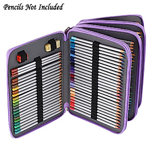 BTSKY Colored Pencil Case- 200 Slots Pencil Holder Pen Bag Large Capacity Pencil Organizer with Handle Strap Handy Colored Pencil Box with Printing Pattern Rose