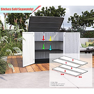 ADDOK 2SG Larger Horizontal Storage Shed Wood-Like, 4.4 x 2.8 ft Outdoor Storage Cabinet Lockable, Thick Resin Storage Unit for Trash Cans, Yard Tools（Large Begie White/37 Cu. ft