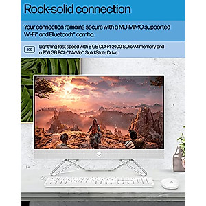 HP All-in-One Bundle PC, Intel Pentium Silver Processor, Intel UHD Graphics 605, 8 GB SDRAM, 256 GB PCIe SSD, Full HD Display, Windows 11 Home OS, Dual Computer Speakers, Wi-Fi (24-cb0120, 2022)