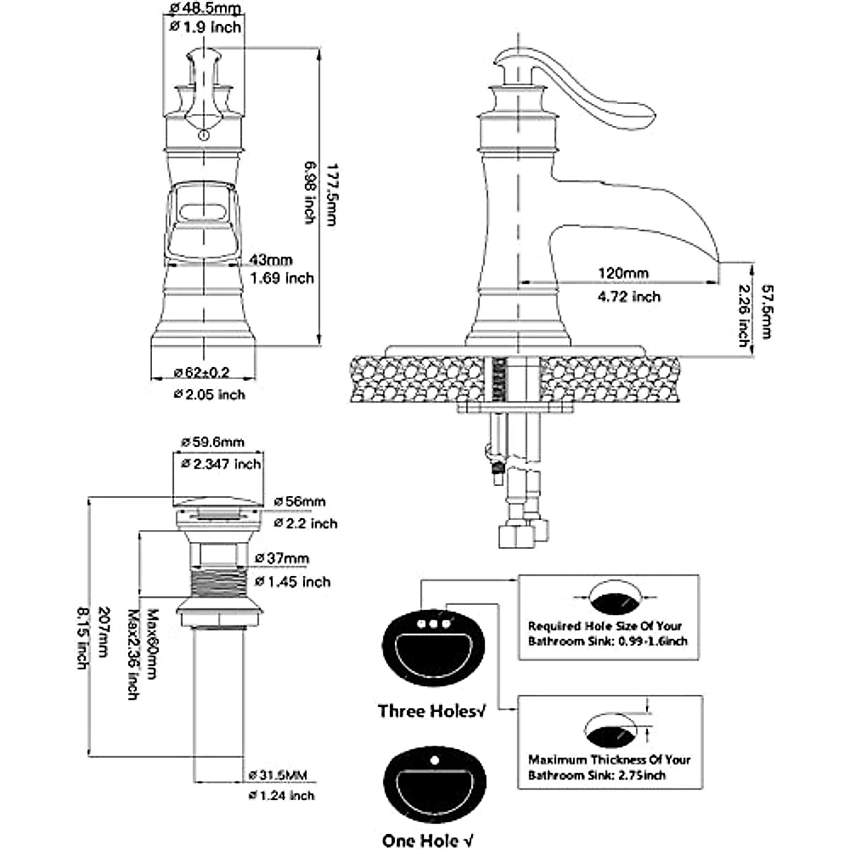 Bathroom Faucet Oil Rubbed Bronze Waterfall Sink Bath Faucets Farmhouse Spout Lavatory Vanity Deck Mount Single-Handle One Hole Matching Pop Up Drain Stopper Supply Lines Hose Lead-Free By Bathfinesse