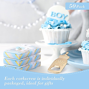 50 Pieces Bottle Opener Baby Shower Favor Cute Poppin Bottles Baby Shower Souvenirs for Guest Prize Party Winner Boy or Girl Gender Reveal Party Thank You Present Party Decoration Supplies (Blue Box)