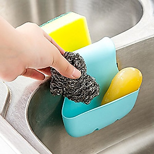2 Pack Sponge Holder for Double-Sink, FineGood Saddle Caddy Brush Soap Organizer Storage Kitchen Bathroom Plastic Basket - Blue, Green