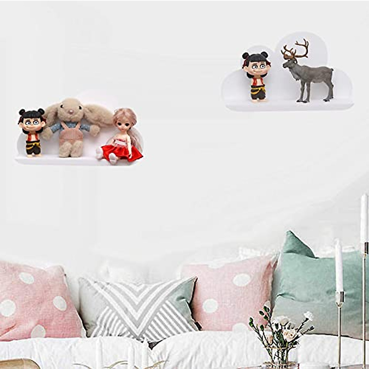lieomo White Wooden Cloud Shelf Handmade for a Children’s Nursery Floating Shelf Design Shelving Baby Bedroom Decor Cloud Shelves Kids Room Wall Decor