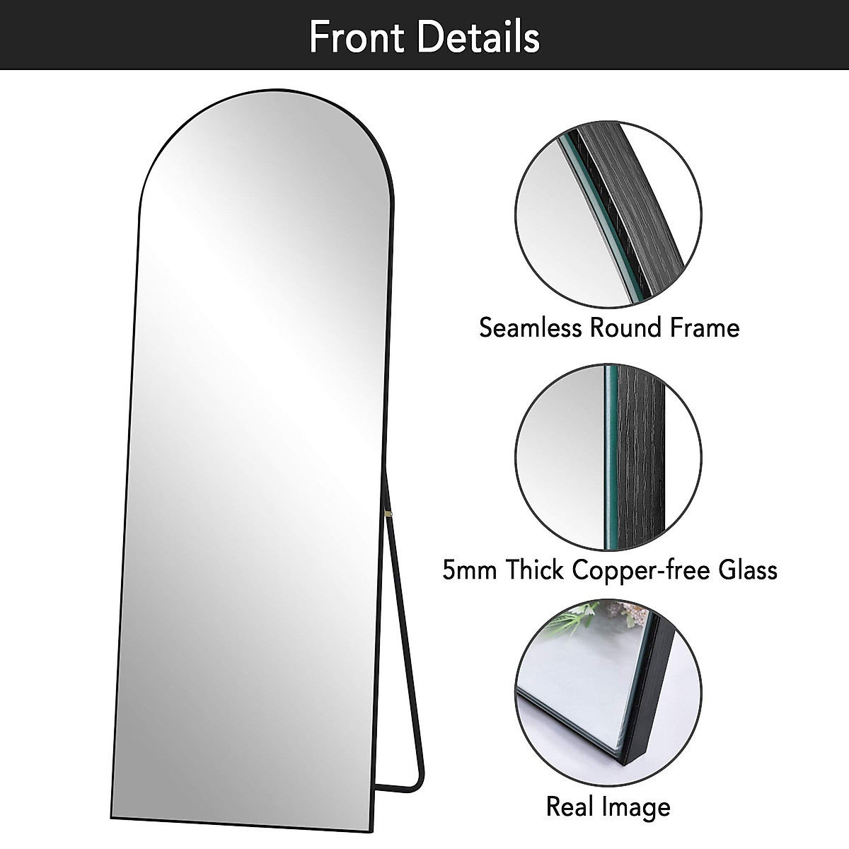 PexFix Arched Full Length Mirror Black, Floor Mirror, Standing Hanging or Leaning Against Wall Full Body Mirror Wall Mirror-64''x21''