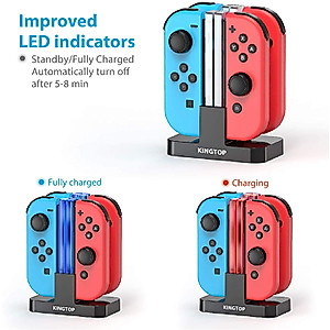 Switch Controller Charger, KINGTOP Switch Joycon Charger Compatible with Nintendo Switch Joy-con, Switch Charger with Individual LED Indicator and USB C Charging Cable