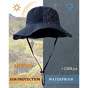 Waterproof Sun UPF 50+ Bucket Hat UV Protection Packable Brimmed Boonie for Women Men Summer Lightweight Hiking Outdoor Cap Navy Blue