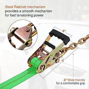 Trekassy 2”x 96” Car Tie Down Tire Straps with 16" Chain Anchors for Trailers, 3,333lbs Safe Working Load