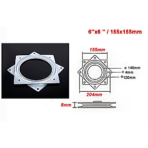 6 inch Square Swivel Ball Bearing Plate Rotating Table Lazy Susan 5/16'' Thick Turntable Silver Tone