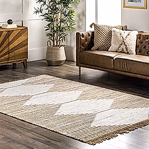 nuLOOM Clea Hand Woven Geometric Flatweave Tassel Area Rug, 8' x 10', Natural