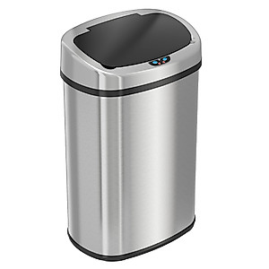 SensorCan 13 Gallon Touchless Sensor Odor Control System, Stainless Steel Oval Shape Automatic Garbage Bin, Base Model Trash Can
