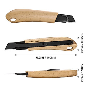 HAUTMEC 18mm Wooden Handle Retractable Utility Knife Autolock and Snap off with SK2H Ultra Sharp Black Blade Suitable Gifts for Husband Dad HT0352