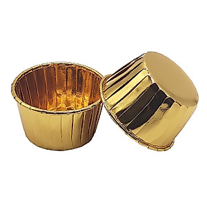 Mombake Aluminum Foil Standard Muffin Cupcake Liners, Disposable Baking Cups with Vibrant Color for Party Celebration, Gold 50-Count