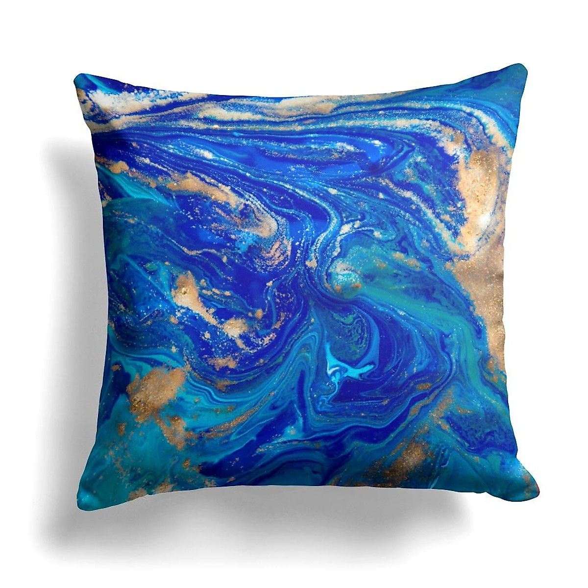 iiRov Summer Design Ink-Fuzed Decorative Throw Pillow - Vivid Blue Gold Acrylic