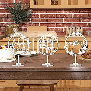 3 Pcs Wedding Wooden Table Decoration Sign Love Is Sweet Sign Guestbook Sign White Cards and Gifts Sign Wedding Centerpieces for Rustic Wedding Reception Married Party Table Decoration