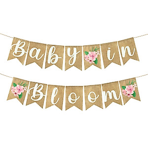 ANGOLIO 2Pcs Floral Baby in Bloom Baby Shower Burlap Banner Decoration Wall Hanging Floral Banner Decor Pattern With Rope Baby Shower Hanging Banner Sign Decor Theme Party Indoor Decorations