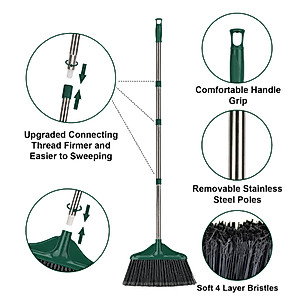 4 PCS Heavy Duty Broom Outdoor/Indoor Commercial Broom with 61" Long Handle,Perfect for Home Garage Kitchen Office Lobby Room Floor,Black and Green