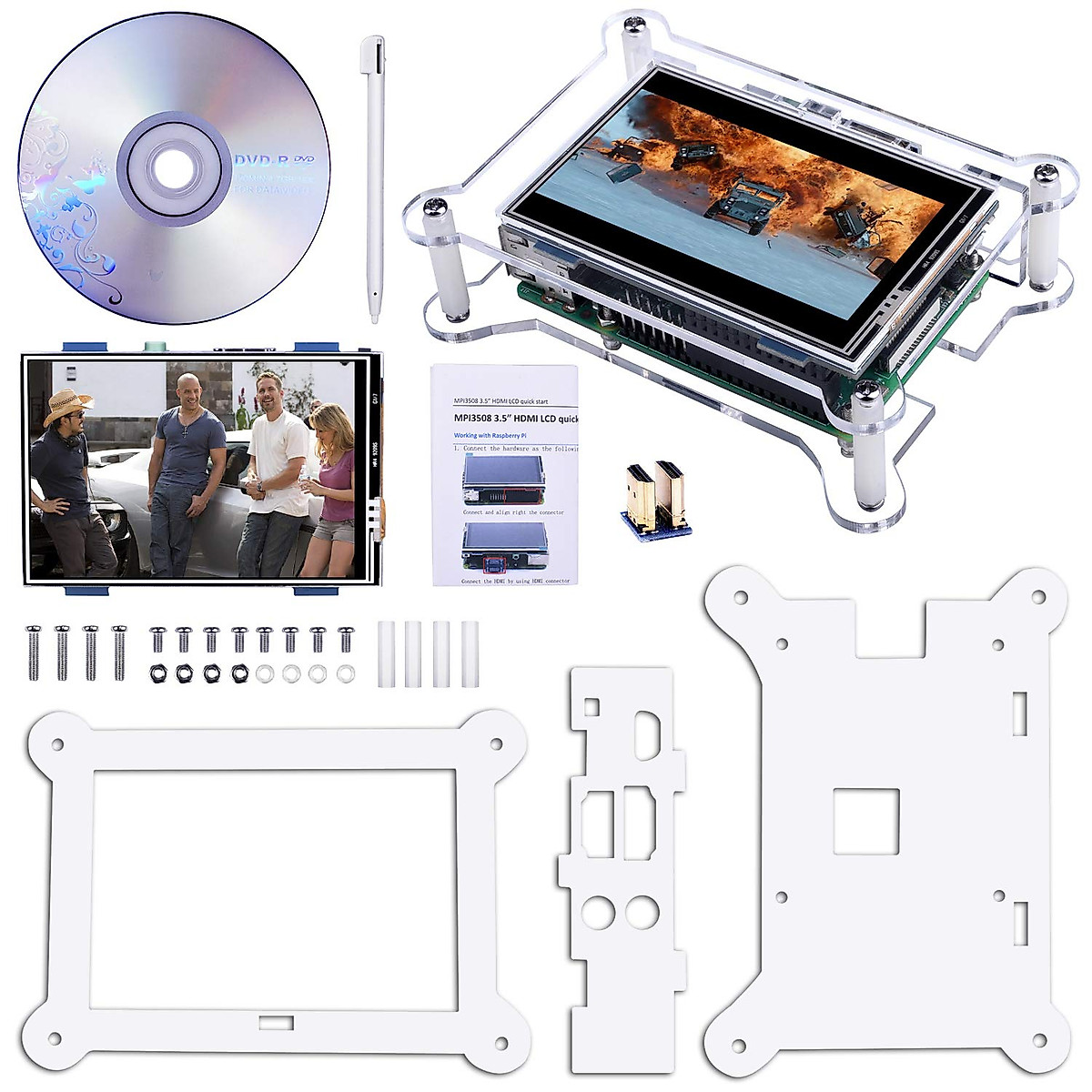 kuman TFT Touch Screen+case, 3.5 Inch TFT LCD Display Monitor with Protective Case Support All Raspberry Pi System, Video Movie Play, Arcade Game, HDMI Audio Input (3.5 in Raspberry pi Screen)