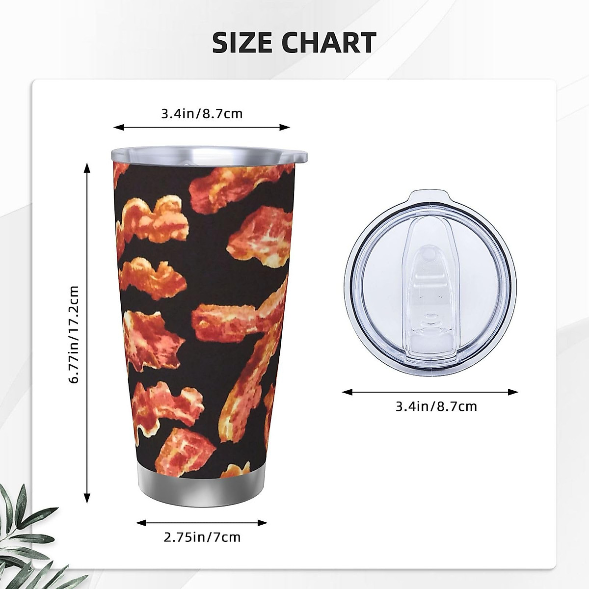 DITXIT Bacon printing 20oz Tumbler Stainless Steel Vacuum Insulated Coffee Travel Mug, Durable Insulated Coffee Travel Mug with Splash-Proof Lid Metal Straw and Brush Thermal Cup for Outdoor