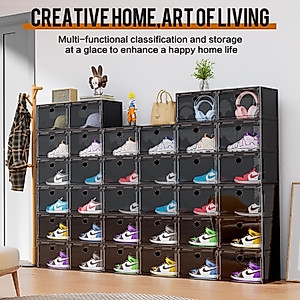 KEFA XL Shoe Storage Box Organizer, 8 Pack Shoe Boxes Clear Plastic Stackable, Sneaker Display Case Container Fit for US 13 (Side 8 PACK BLACK)