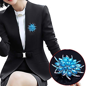 Three Colors Gold Plated Rhinestone Crystal Bouquet Flower Scarf Pin & Brooch Cute Pin Set (Blue, One Size)
