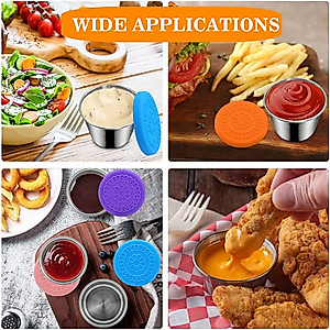 6 Pack Salad Dressing Containers To Go, 1.6 oz/2.5 oz Salad Dressing Dispenser with Lids Stainless Steel Condiment Cup Dipping Sauce Cups for Lunch Bento Box Leakproof Silicone Lids (1.6 OZ)