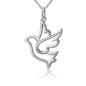 DAOCHONG S925 Sterling Silver Doves Birds Faith Hope Love Pendant Necklace 18 inches Rolo Chain
