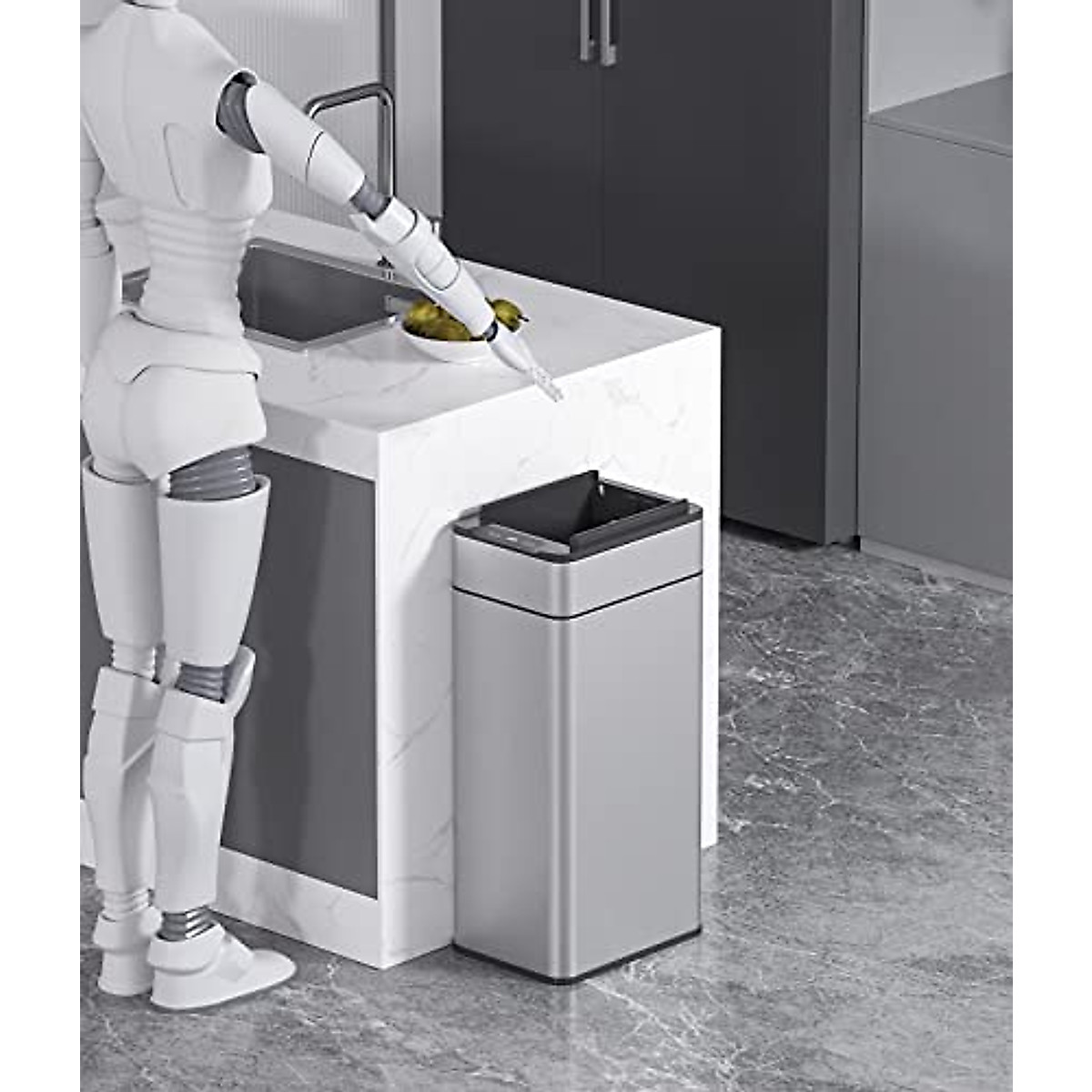 Kitchen Trash Can - ELPHECO - 40 Liter / 10.6 Gallon Automatic Trash Can with Butterfly Lid, Brushed Stainless Steel Finish, Motion Sensor Garbage Can for Kitchen, Office, Living Room, Outside, 6 AAA Batteries (Excluded)