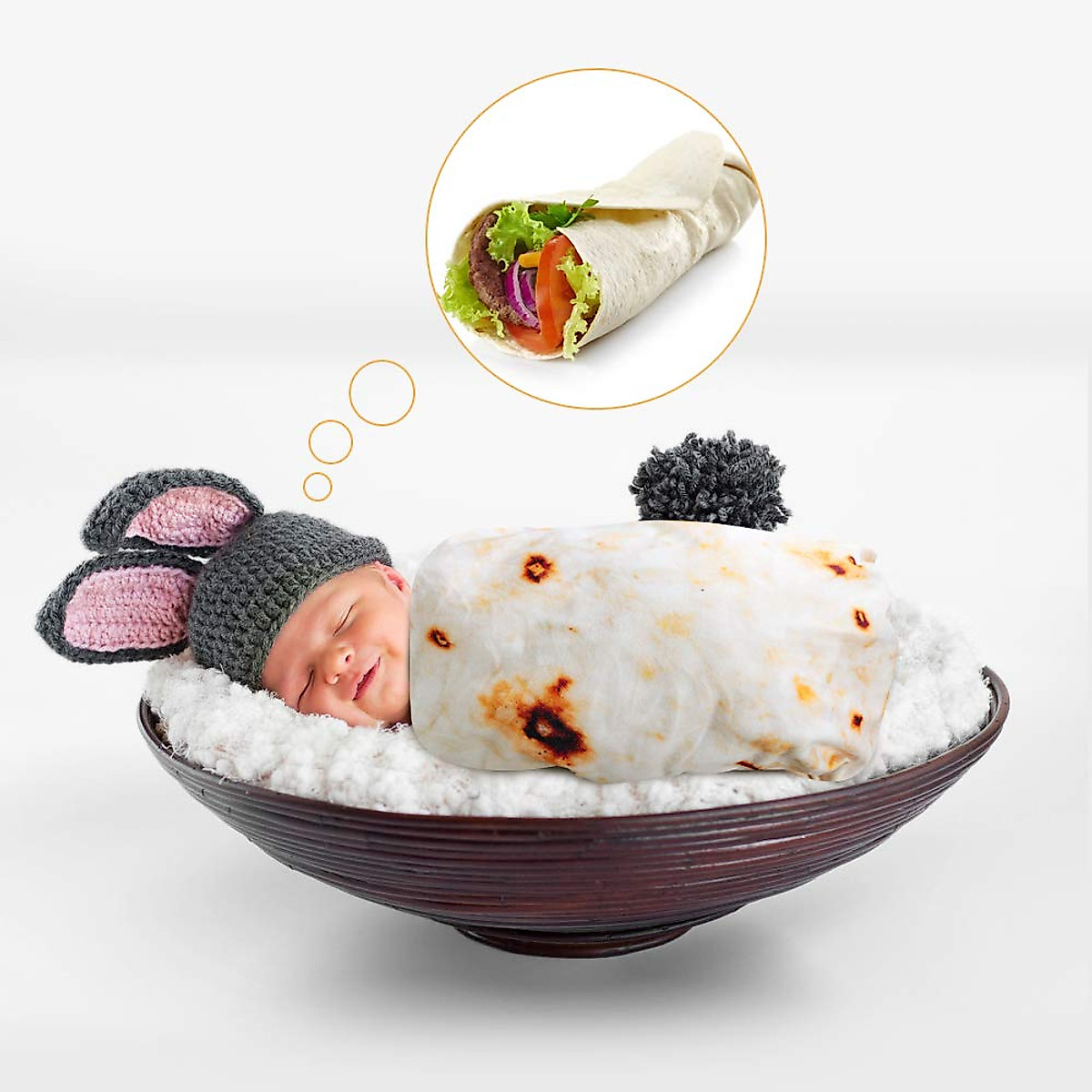 Tortilla Blanket for Kids, 49 Inch Burrito Blanket, Soft Flannel Throw Blanket for Boy Girl, Funny Food Blanket for Birthday Gifts