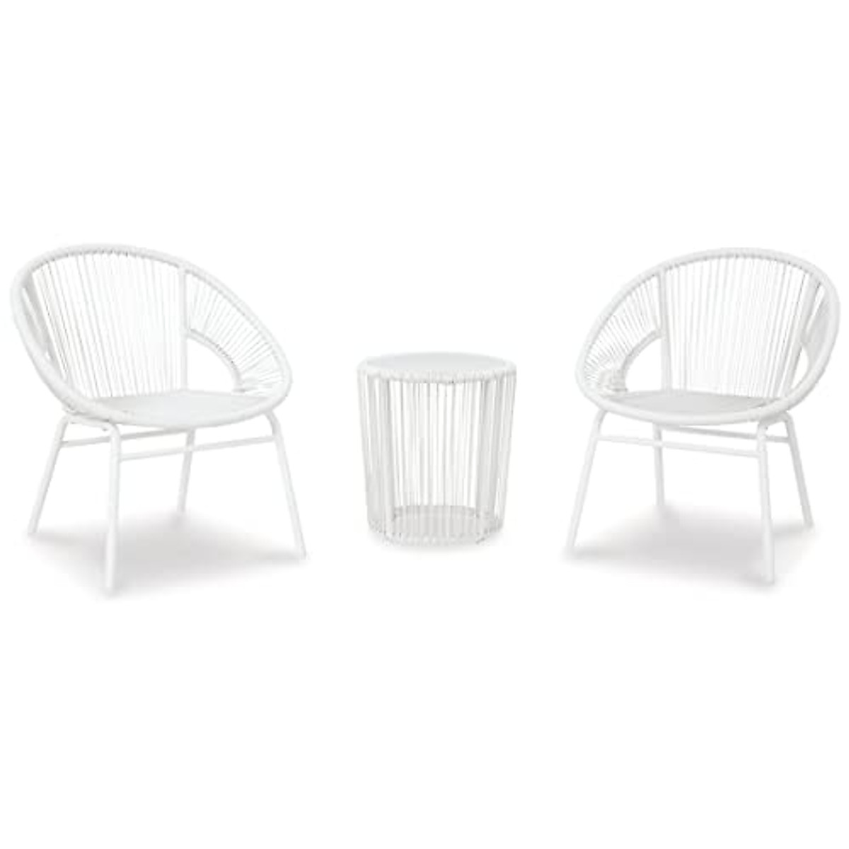 Signature Design by Ashley Mandarin Cape Casual All-weather Resin Wicker Outdoor Chairs with Table Set, Set of 3, White