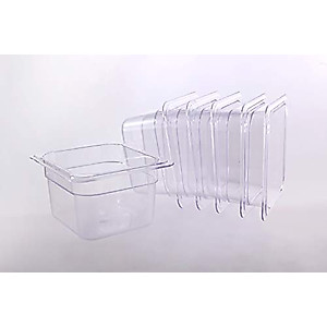 Hakka 1/6 Size Polycarbonate Food Pans,2.5"Deep Clear Steel Steam Table Pans Commercial Gastronorm Catering Food Containers for Restaurant, Hotel, Buffet,Party - Pack of 6