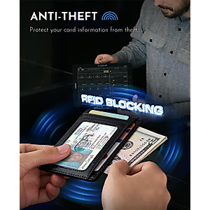 Buffway Slim Wallet for Men Women Minimalist Small Leather Front Pocket Wallets with RFID Blocking and Gifts Box - Bassa Black