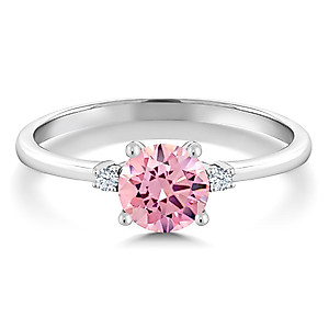 Gem Stone King 10K White Gold Pink Zirconia and White Created Sapphire Solitaire Engagement Ring For Women (1.53 Cttw, Round 6MM, Gemstone Birthstone, Size 8)