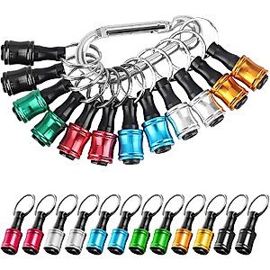 Linkstyle 12PCS 1/4 Inch Hex Shank Screwdriver Bits Holder Extension Bar Keychain Screw Adapter Drill Fast Change Portable Hand-held Bit Holder for Electric Screwdrivers and Drill Bit (6 Colors)