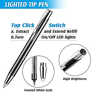 Zonon Pen with Light Lighted Tip Pen Flashlight Writing Ballpoint Pens LED Pen Light with Bright White Light for Writing in the Dark (5 Pieces)