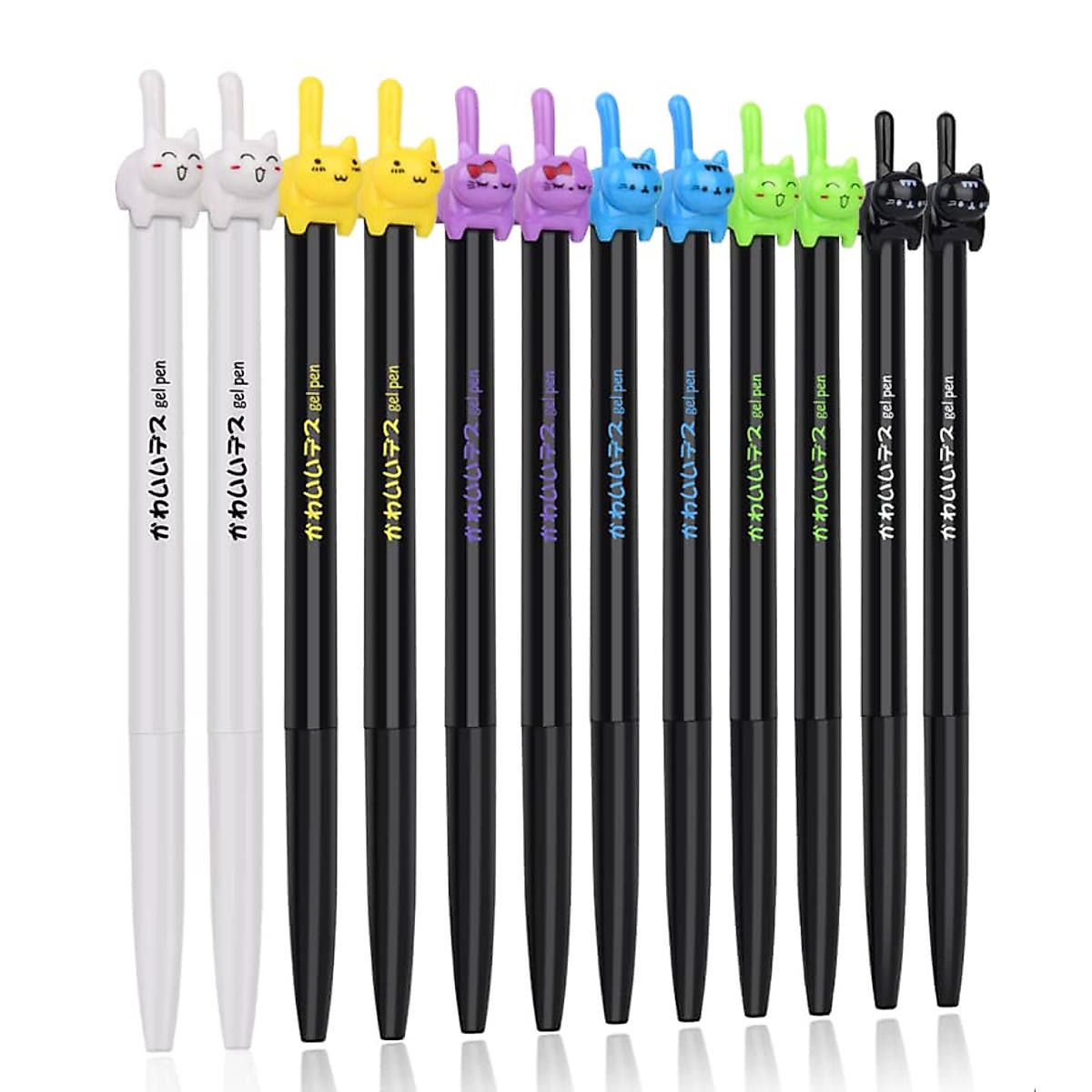 RECHENG retractable cat gel pens,Fine Point 0.5mm black ink,Cute kitty fun ball point pens for girls kids School Office Supplies,12pcs fun pens.