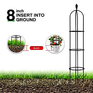 Yotoworth Garden Trellis for Climbing Plants Outdoor Indoor Pot, 6Ft Tall Metal with Plastic Coated Rustproof Plant Support Climbing Vines, Garden Obelisk Trellis, Lightweight, Black, 1pc