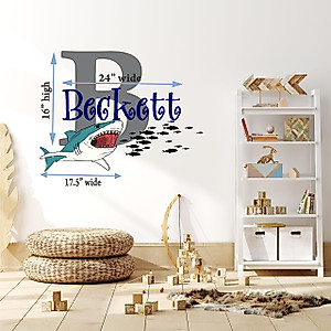 Boys Nursery Great White Shark Bite! Personalized Custom Name and Initial Vinyl Wall Decal, Decor Wall Stickers (Medium)