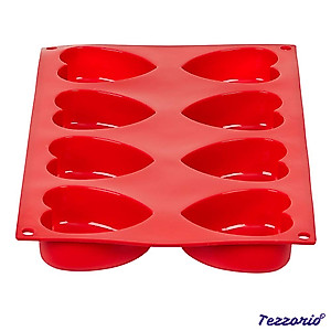 Tezzorio 8-Cavity Mini Heart Silicone Baking Mold, BPA Free, Non-Stick Baking Molds/Cake Pans