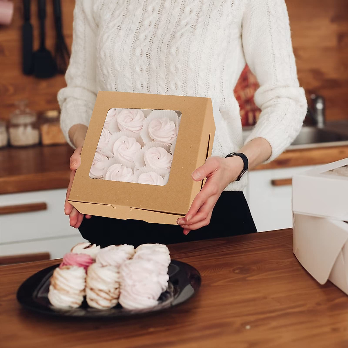 QTLCOHD 100Pcs Cupcake Boxes 4 Count Cupcake Containers 6x6x3 Inch Brown Cupcake Box Bulk for Cupcakes Muffins Cookies Pastries