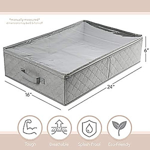 Foldable Underbed Storage Bags, Closet Organizers and storage bins, Clothes Blankets Organizer, with Clear Window and Reinforced Handles, 24” x 16” x 6", Gray, Pack of 2