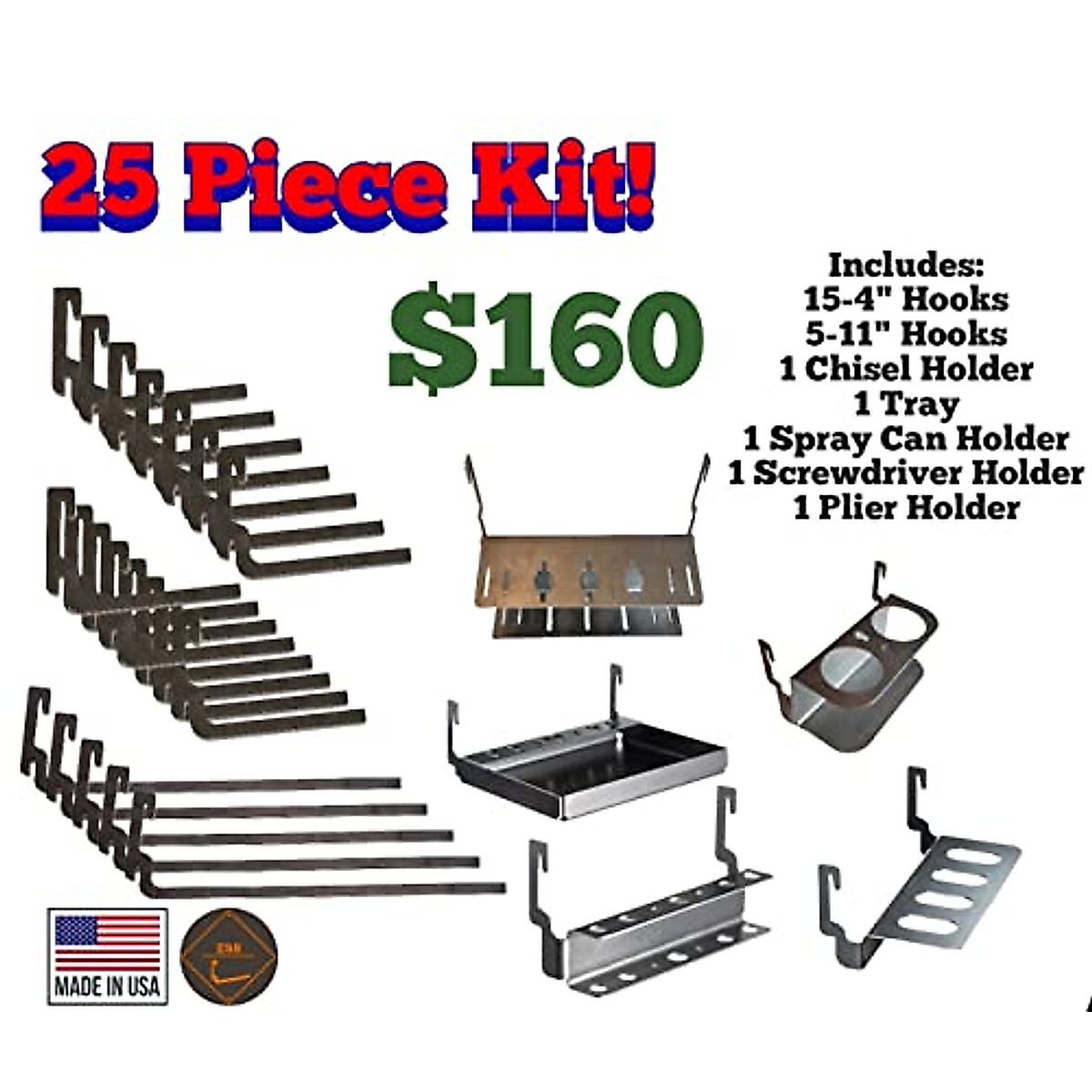 25 Piece Heavy Duty Tool Storage Kit, Industrial Strength Tool Storage and Tool Rack Accessory