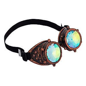 FUTATA Spiked Retro Kaleidoscope Glasses Crystal Rainbow Steampunk Goggles Welding Style Goggles Cosplay Punk Goggles